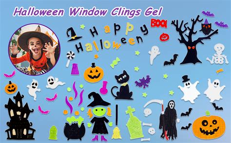 6 Sheets Halloween Window Clings Gel Reusable Gel