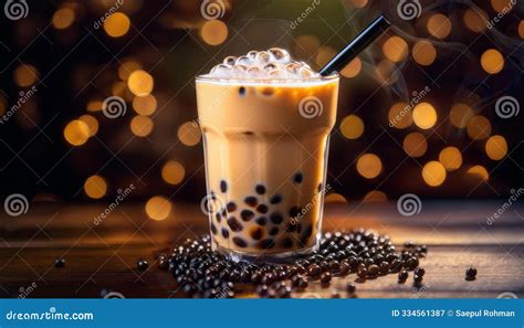 Aromatic Classic Milk Tea With Dark Tapioca Pearls And A Creamy Swirl