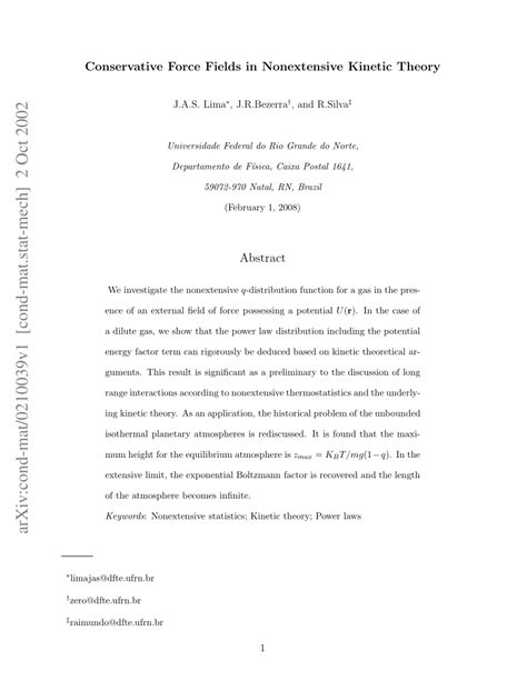 Pdf Conservative Force Fields In Nonextensive Kinetic Theory