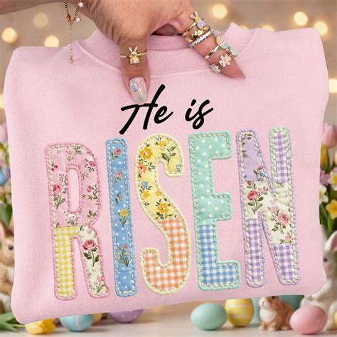 He Is Risen Png Faux Quilted Religious Shirt Png Faux Embroidered