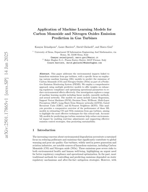 Pdf Application Of Machine Learning Models For Carbon Monoxide And