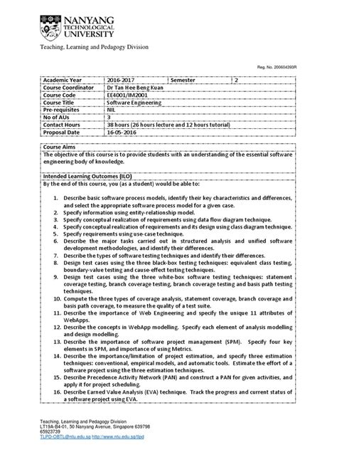 Ee4001 Software Engineering Obtl Pdf Academic Integrity Conceptual Model