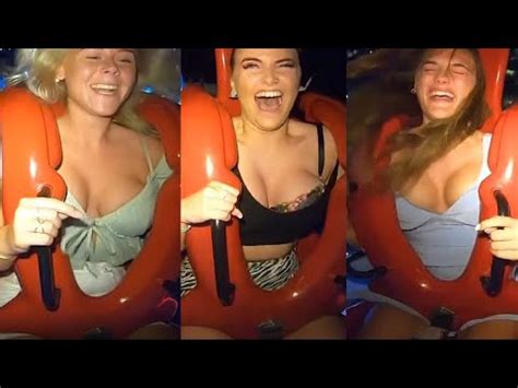 Crazy Slingshot Ride Beautiful Girls Boobs Slow Motion Slingshot