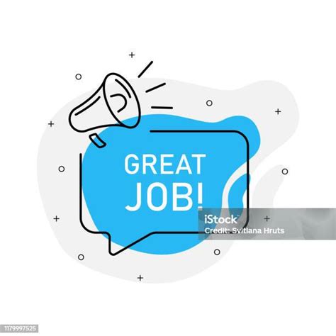 라우드 스피커 블루 색상으로 마케팅 디자인 배지의 훌륭한 일 흰색 배경에 벡터 그림입니다 직업에 대한 스톡 벡터 아트 및 기타