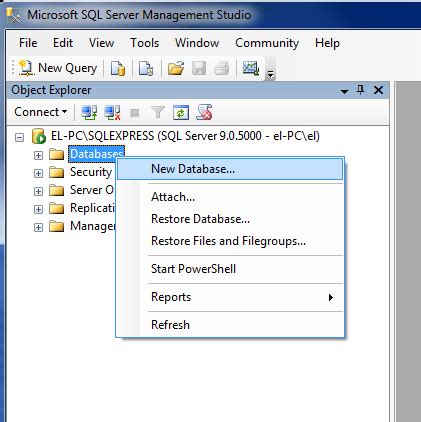 How To Create A New Database In SQL Server 2005 Stack Overflow