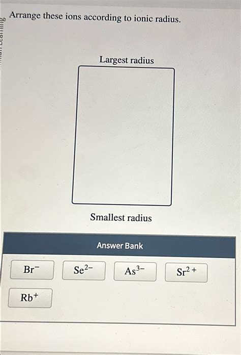 Solved Arrange These Ions According To Ionic Radiussmallest Solved Arrange These Ions According To Ionic Radiussmallest