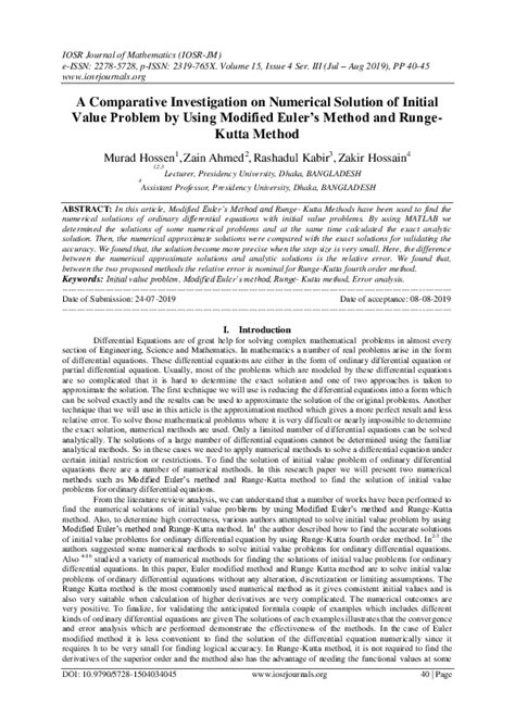 pdf a comparative investigation on numerical solution of initial