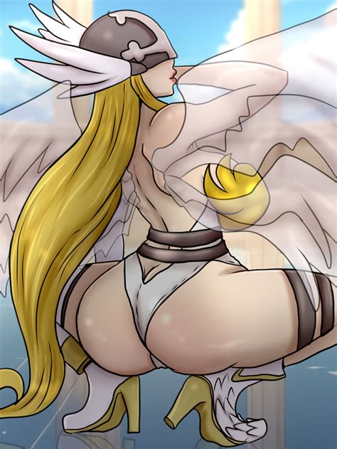 Principenegro Angewomon Digimon 1girl Angel Arms Up Ass Ass