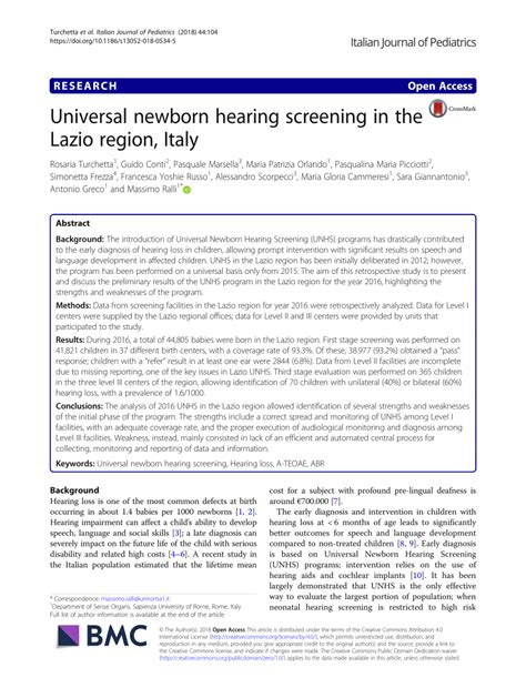 (PDF) Universal newborn hearing screening in the Lazio region, Italy