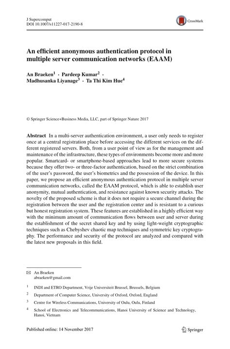 Pdf An Efficient Anonymous Authentication Protocol In Multiple Server