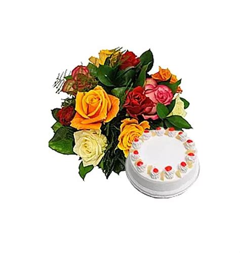 Send Colorful Assorted Flowers With Cake To Indonesia