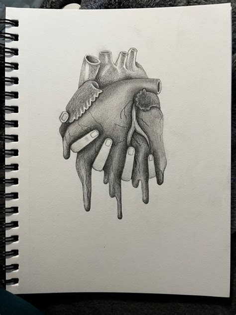 Finished My Melting Anatomical Heart In A Hand Drawing Hand Squeezing