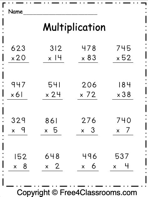 Free Multiplication Worksheet 2 Digit And 3 Digit By 1 Digit Free4c