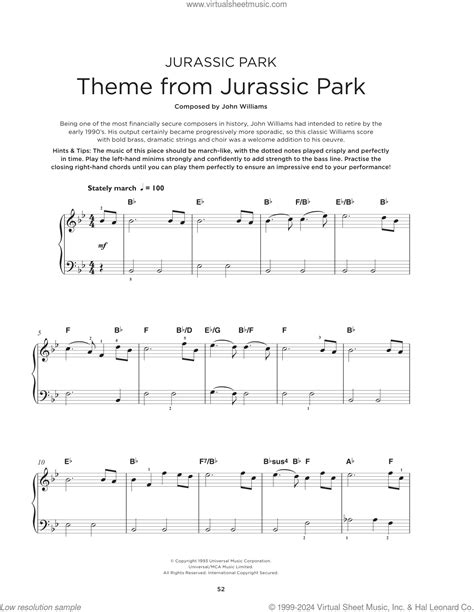 Theme From Jurassic Park Sheet Music For Piano Solo V2
