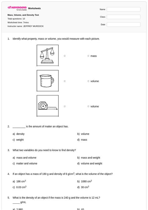 50 Volume And Density Worksheets For Grade 6 On Wayground Free