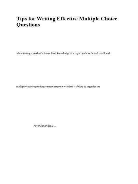 Tips For Writing Effective Multiple Choice Questions Pdf Multiple