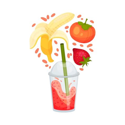 Premium Vector Organic Fruit Smoothie With Fruit Ingredients Around