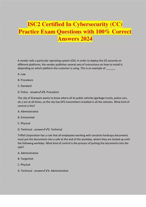 ISC2 Certified In Cybersecurity (CC) Practice Exam Questions with 100% Correct Answers 2024 ...