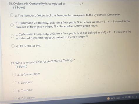 solved 28 cyclomatic complexity is computed as 1 point a