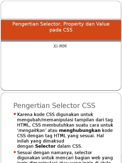 Pengertian Selector Property Dan Value Pada Css 1 Pdf