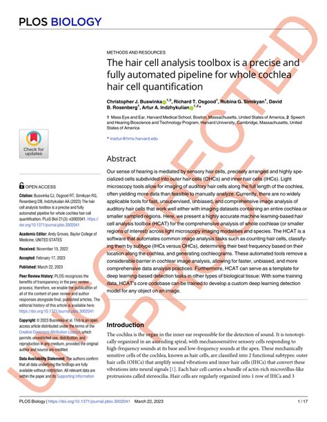Pdf The Hair Cell Analysis Toolbox Is A Precise And Fully Automated Pipeline For Whole Cochlea