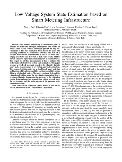 Low Voltage System State Estimation Based On Smart Metering Infrastructure Pdf Technology