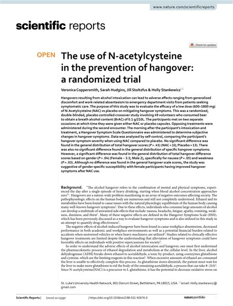 Pdf The Use Of N Acetylcysteine In The Prevention Of Hangover A