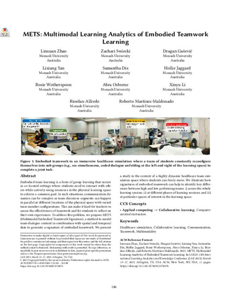 Pdf Mets Multimodal Learning Analytics Of Embodied Teamwork Learning