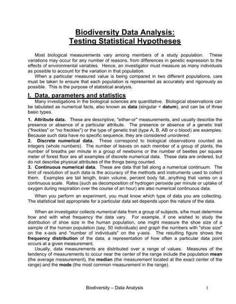 Biodiversity Data Analysis Testing Statistical Hypotheses