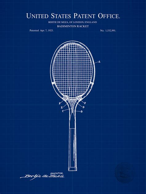 Badminton Racket Design 1925 Patent