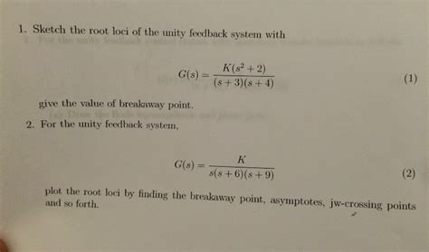 solved sketch the root loci of the unity feedback system