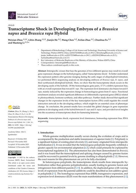 Pdf Transcriptome Shock In Developing Embryos Of A Brassica Napus And Brassica Rapa Hybrid