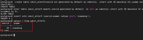 The Identity Column Modifies The Clause Of The Identity Column Field Which Does Not Take Effect