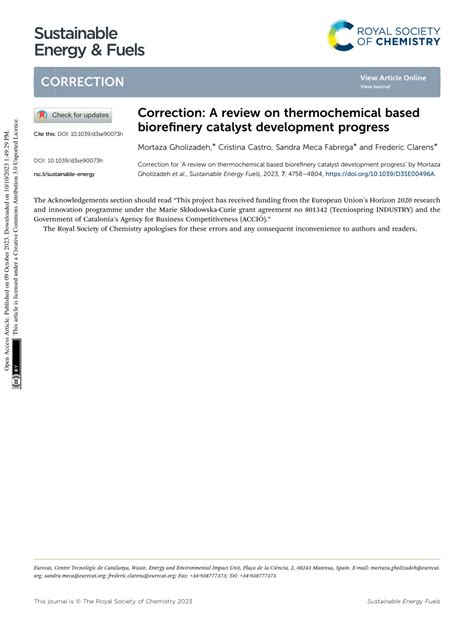 Pdf Correction A Review On Thermochemical Based Biorefinery Catalyst