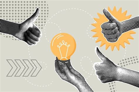 현대 하프 톤 콜라주 아이디어 성공 보증 예 선택과 배너의 개념 엄지 손가락을 올리는 제스처를 가진 손 디자인을 위한 현대 비즈니스 콜라주 엄지손가락을 위로에 대한 스톡