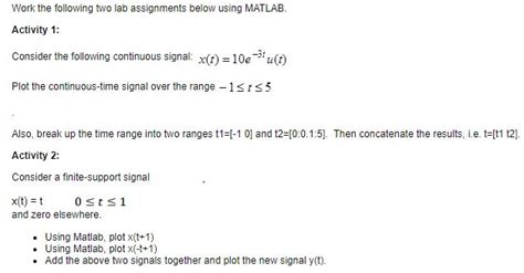 Solved Can Someone Please Solve The Below Lab In Matlab