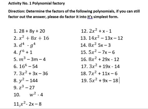 [solved] Math Polynomials Activity 2 Polynomials Questions