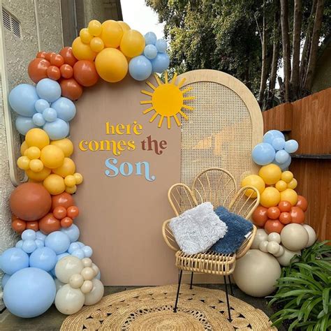 123pcs Here Comes The Son Balloons Garland Arch Set Blue Orange Yellow