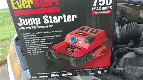 EVERSTART 750 Amp Jump Starter with 120 PSI Digital Compressor Review / How to use - YouTube