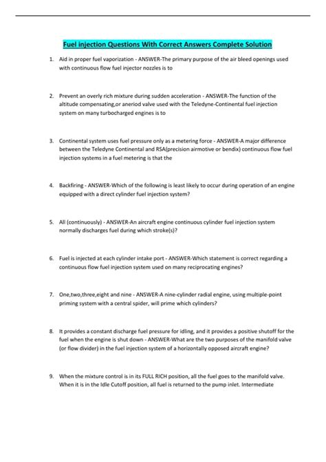 Fuel Injection Questions With Correct Answers Complete Solution Fuel