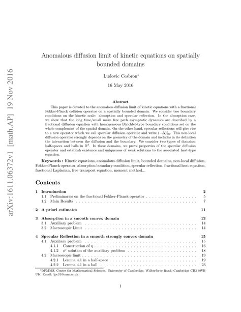 Pdf Anomalous Diffusion Limit Of Kinetic Equations In Spatially