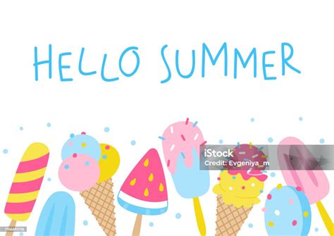 당신의 여름 디자인에 대한 흰색 배경에 고립 만화 아이스크림 테두리 개체 그룹에 대한 스톡 벡터 아트 및 기타 이미지 개체