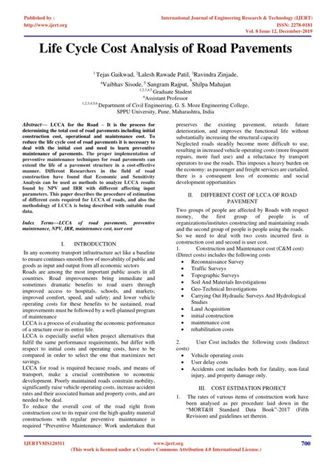 Pdf Life Cycle Cost Analysis Of Road Pavements