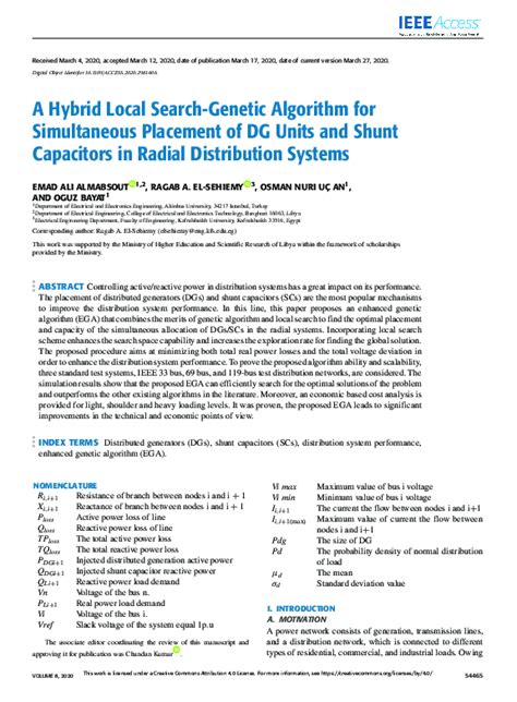 Pdf A Hybrid Local Search Genetic Algorithm For Simultaneous Placement Of Dg Units And Shunt