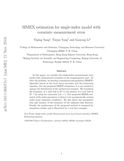 Pdf Simex Estimation For Single Index Model With Covariate Measurement Error