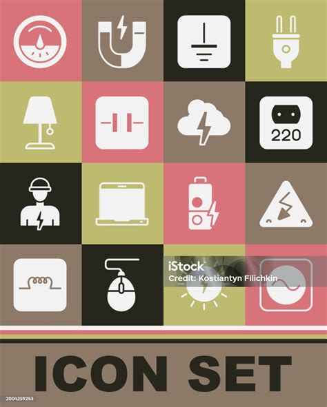 Ac 볼륨 설정 볼륨tage 소스 높음 전기 콘센트 기호 접지 전해 콘덴서 테이블 Lamp 미터 구름 및 번개 아이콘 벡터 0명에 대한 스톡 벡터 아트 및 기타 이미지