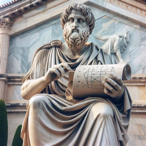 Stone Statue Of Pythagoras Ancient Mathematician Holding A Scroll Ai