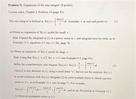 Solved Problem 3 Expansions Of The Sine Integral 8