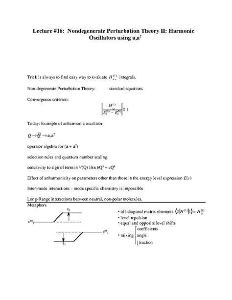 Nondegenerate Perturbation Theory Ii Non Degenerate Perturbation Theory Standard Equations