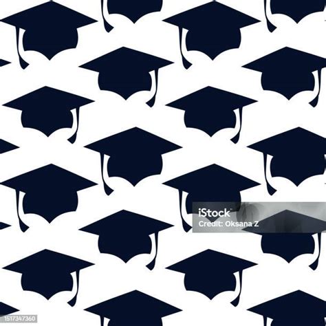 졸업 모자 벽지 포장지 배너 배경을 위한 검은색 평면 이음매 없는 패턴 졸업식 대학 검은색에 대한 스톡 벡터 아트 및 기타